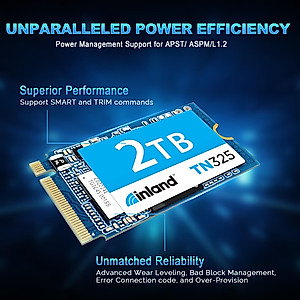 INLAND M.2 2242 2TB SSD NVMe PCIe Gen 3x4 Internal Solid State Drive 3D NAND TLC Read/Write Speed Up to 2,400/2,100 MB/s