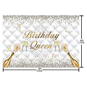AIBIIN 7x5ft Birthday Queen Backdrop Glitter Diamond Headboard Birthday Party Decorations Women Champagne Bithday Prom Banner Photo Shoot Props