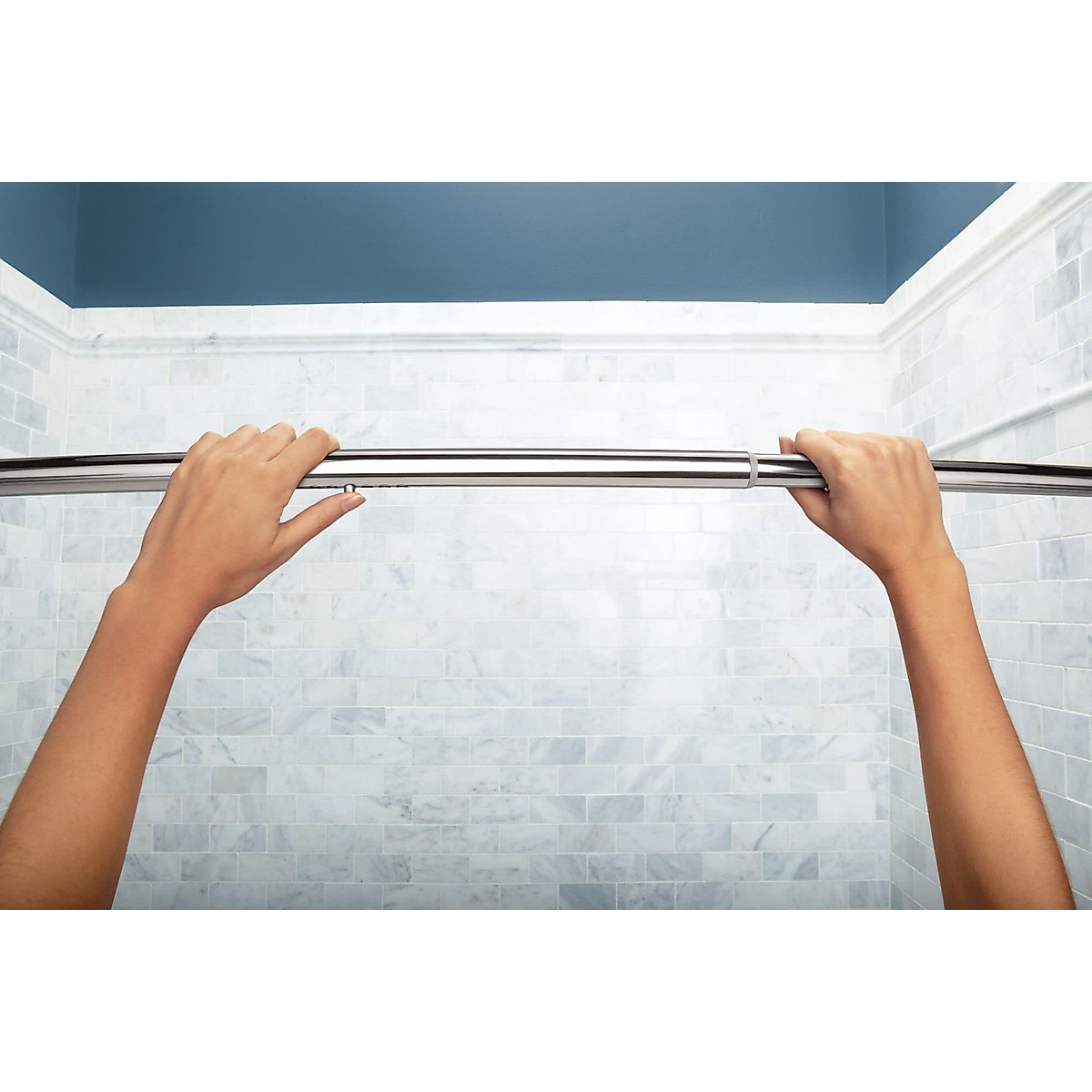 Moen Chrome 5-Foot Adjustable Tension Single Curved Shower Curtain Rod for Bathroom Shower, CSR2172CH