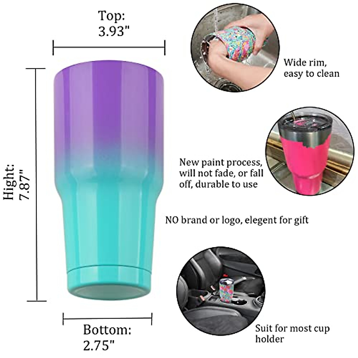 30 oz Tumbler with Lids and Straws,18/8 Stainless Steel Vacuum Insulated Coffee Tumbler,Insulated Travel Mug Water Cup with Leak-Proof Straw Lid & Flip Lid,3 Metal Straws,1 Cleaning Brush & Gift Box