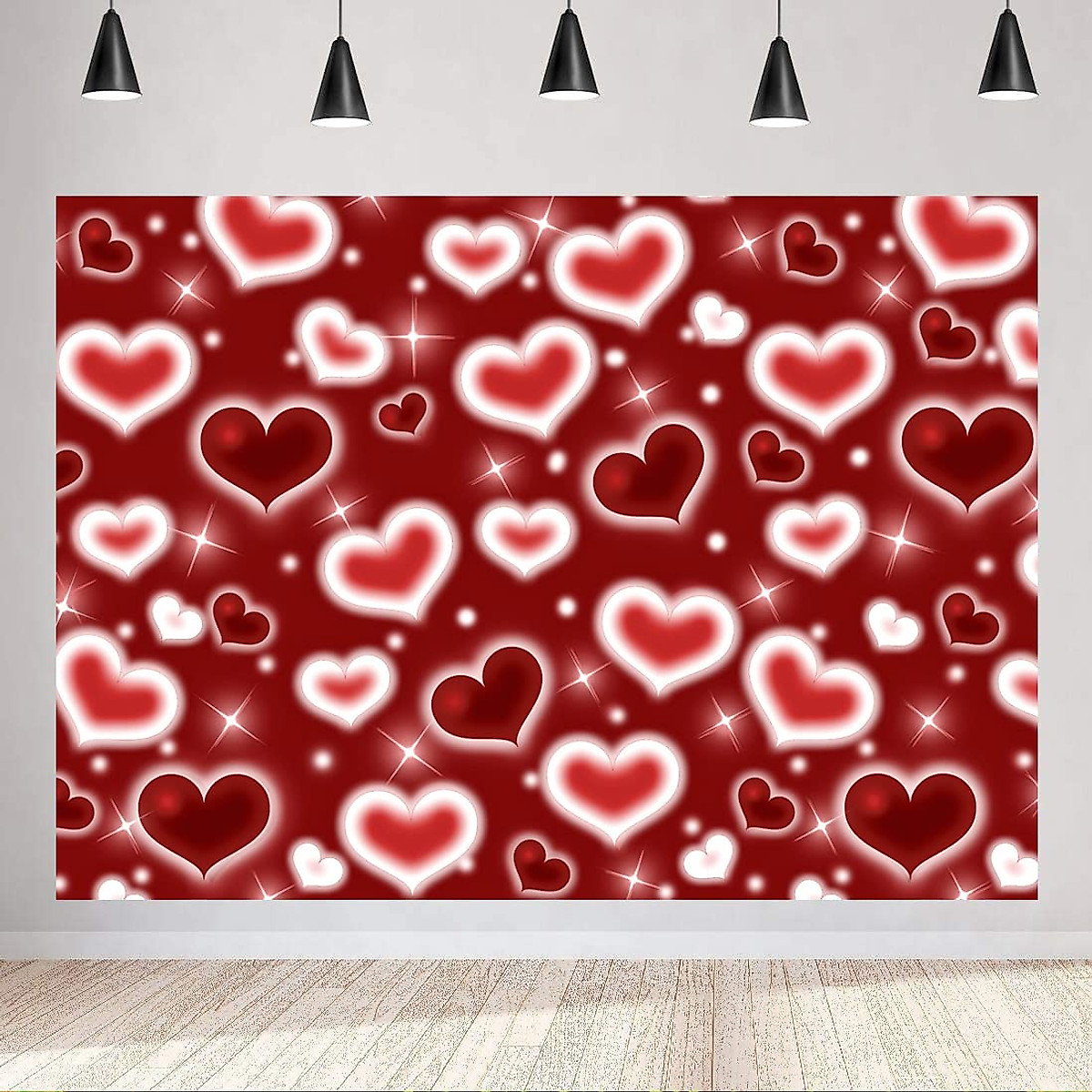 LYCGS 7X5FT Red Heart Photo Backdrop 90s Backdrops for Photoshoot Valentine's Day Backdrop Women Men Happy Birthday Photography Background Banner Photo Booth Studio Props X-91