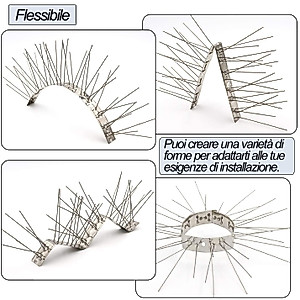 AOKKR Bird Spikes for Pigeon and Small Birds Squirrel Raccoon Cats Crow Bird Defender Spikes for Outside to Keep Birds Away, Anti Bird Stainless Steel Spikes for Railing (21.7ft)