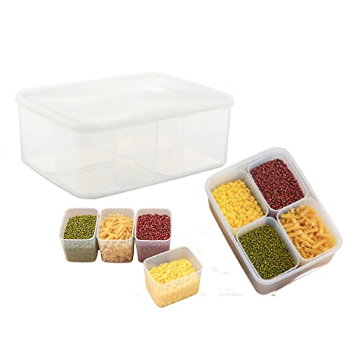 KNC Food Storage Containers with Lids Airtight,Reusable Fresh Produce Fruit Storage Organizer, Refrigerator Food Fresh Box with 4 detachable small boxes for Storing Fish, Meat, Vegetables,Grain