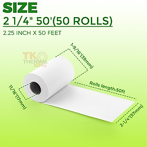 TK Thermal King, 2 1/4" x 50' Thermal Paper, 50 Rolls