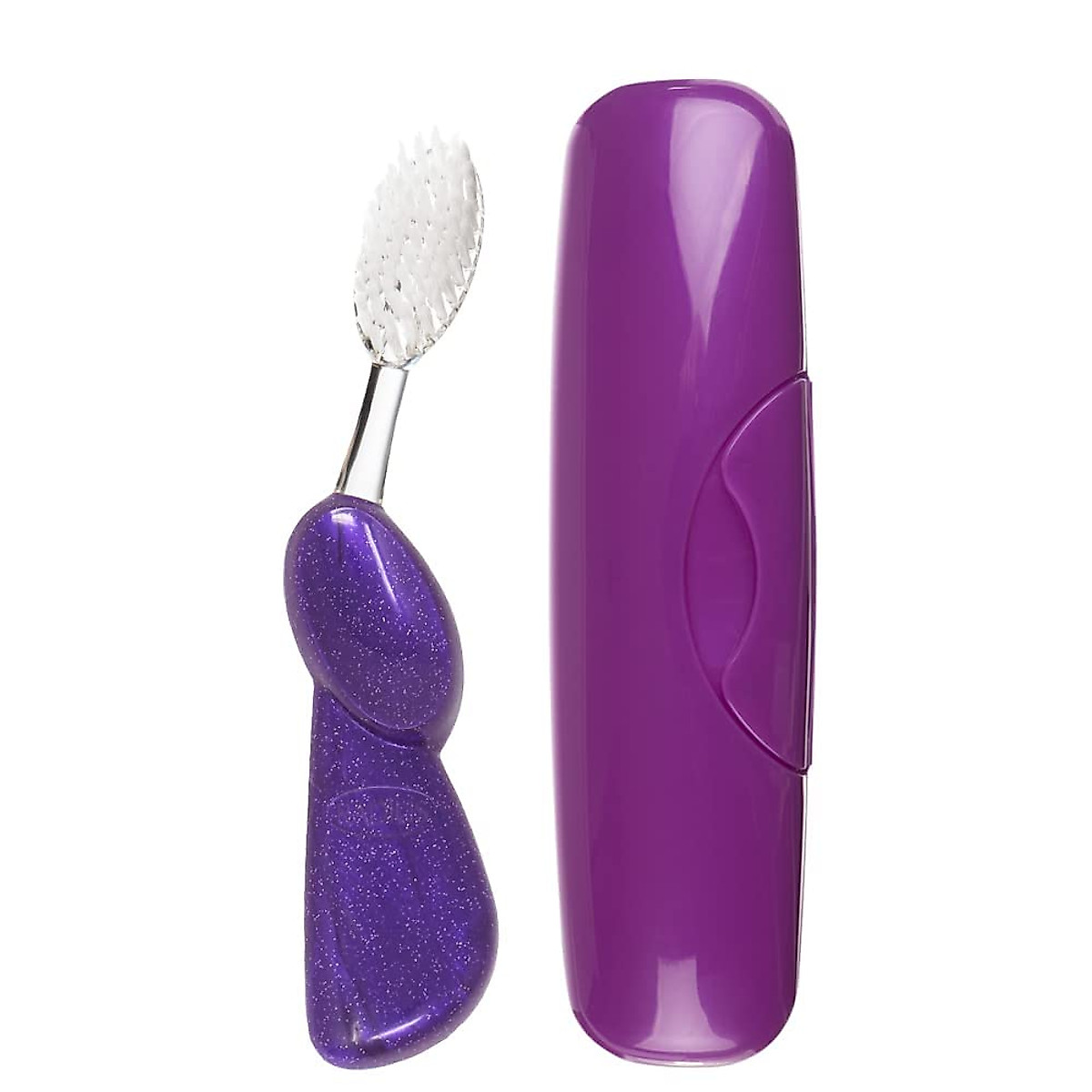RADIUS Toothbrush Big Brush with Replaceable Brush Head BPA Free ADA Accepted - Left Hand - Purple Brush with Purple Case