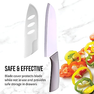 Beolee.Dan Ceramic Santoku Knife 7 Inch - High-Precision Ceramic Blade for Meats, Fruits, and Vegetables - Durable Ceramic Blade with Protective Sheath - Ceramic Knives (Sky Grey)