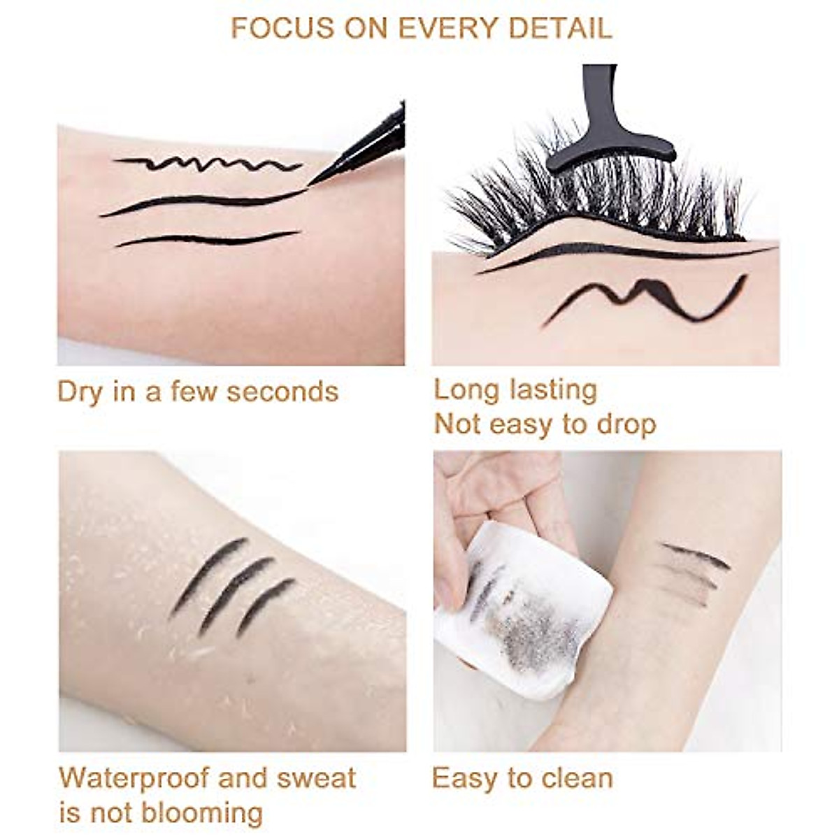 ICORIC Liquid Eyeliner Pen Waterproof, Magic Self-adhesive Long-Lasting Eyelash Glue Pen, Non Magnetic, No Blooming Quick Drying Magnetic Eye Liner Black Pack of 2