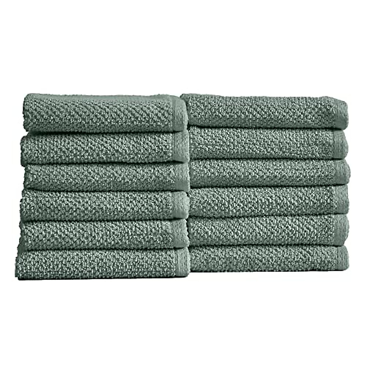 Great Bay Home 12-Pack 100% Cotton, Quick-Dry Textured Washcloths. Ultra-Absorbent, Popcorn Weave. Acacia Collection. (Wash 12pk, Eucalyptus)