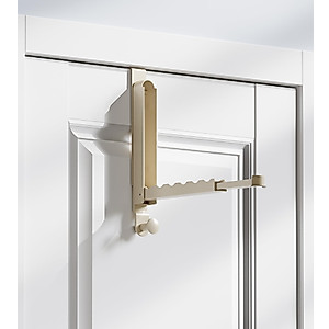 Folding Clothes Drying Rack, Fit 1 3/4" Door Super Heavy Duty Aluminum Alloy Over the Door Hanger with Retractable Rod, Foldable Portable and Collapsible Bathroom Towel Rack , Ivory White