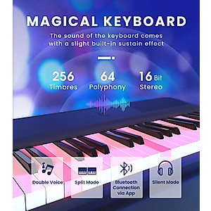 The ONE Smart Keyboard COLOR 61 Lighted Keys Piano Keyboard, Digital Piano for Beginners with 256 Tones, 64 Polyphony, Built-in LED Lights and Free Apps (Pink)