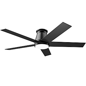 wurzee 52" Flush Mount Ceiling Fan, Black low profile Ceiling Fan, 6 Speeds DC Reversible Motor, Timing, Dimmable Ceiling Fan for Indoor Patio Porch Garage Shop Factory Warehouse