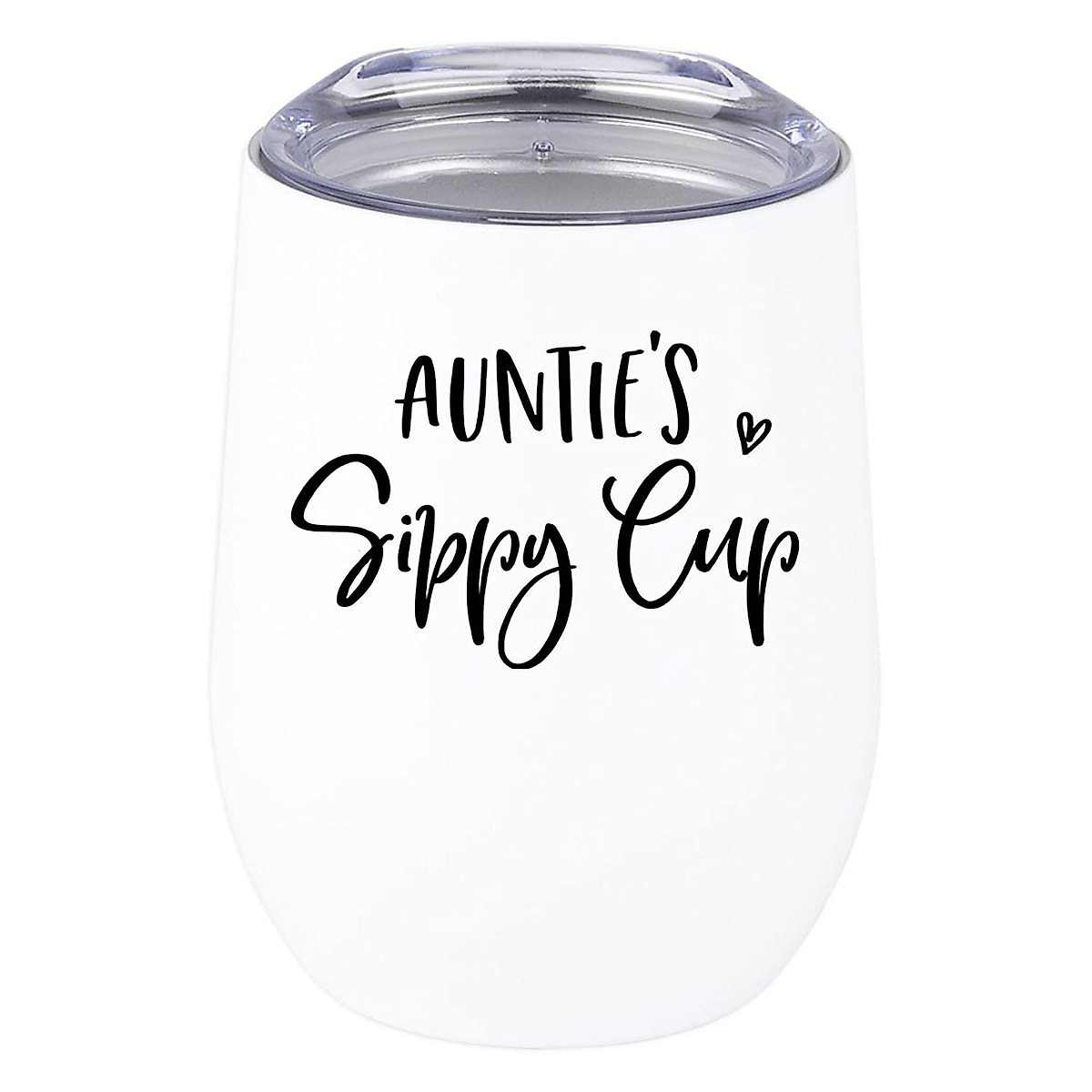 Andaz Press Funny Auntie's Sippy Cup Heart Wine Tumbler with Lid 12 Oz Stemless Stainless Steel Insulated Birthday Christmas Gift for Aunt Sister from Niece Nephew Baby Announcement for Auntie To Be
