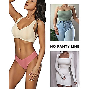 FINETOO 9 Pack Seamless Thongs for Women No Show Underwear V Waisted Comfortable Sexy Thong Panties XS-L
