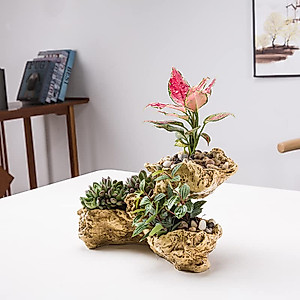 Faux Driftwood Planter Sculpture Multilayer Log Planter Artificial Tree Root Stump Style Flower Pot Indoor&Outdoor Planter (Multilayer)