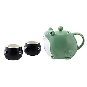 HAKONE YOSEGI Frog Teapot & Teacup Cute Tableware Japanese tea set, Tea Service Set Ceramic Tea Pot (30 oz), 2-Piece Tea Cups (5 oz) (tea pot ＆ 2 tea cup)