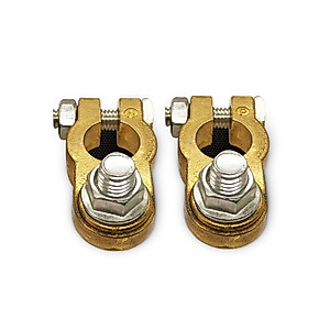 Yonput Pack-2 Brass Battery Terminal Connectors, Quick Release Disconnect Car Battery Terminal, Car Battery Terminal Connectors Kit for Marine Car Boat RV Vehicles, Positive and Negative (Gold)