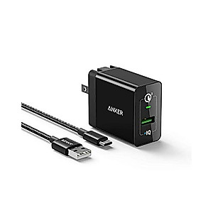 Quick Charge 3.0, Anker 18W Wall Charger (Quick Charge 2.0 Compatible) Powerport+ 1 for Wireless Charger, Galaxy S10e/S10/S9, Note 9/8, LG G7, iPhone and More (USB-A to USB-C Cable Included)