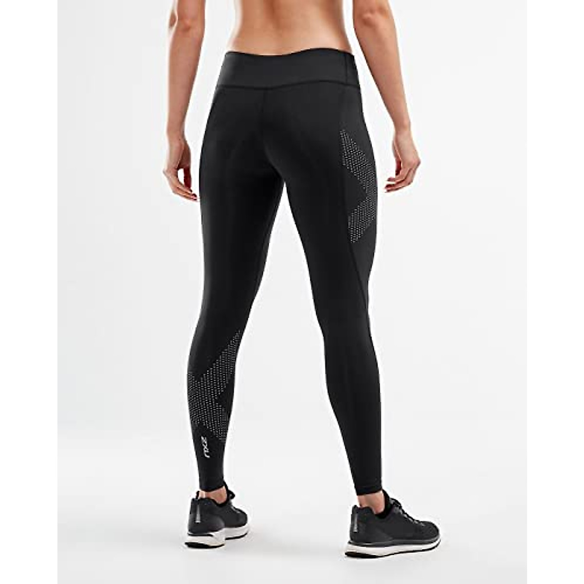 2XU Women's Mid-Rise Compression Tights, Black/Dotted Reflective Logo, Large