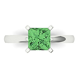 Clara Pucci 1.50 ct Princess Cut Solitaire Green Simulated Diamond Bridal Wedding Anniversary Engagement Ring 14k White Gold