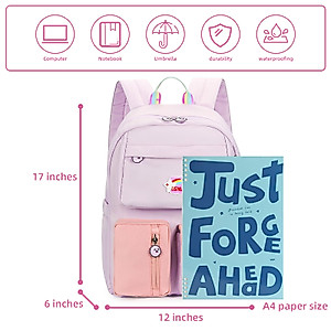 AUOBAG Kids Backpacks Girls Backpack for Girl Elementary School Bags Bookbags For Teen Suitable For Children Aged 7-15 (Purple)