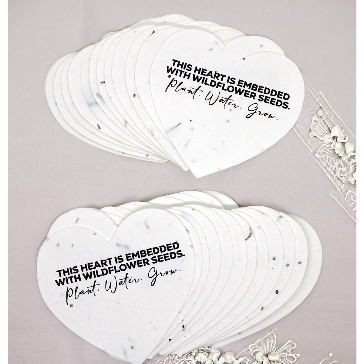 Green Field Plantable Seed Paper Hearts – 24 Cards & Envelopes Wildflower Tree Free Sustainable Art Paper for Wedding, Birthday, Bridal Shower, Life Celebration Favors, Funeral Thank You Cards