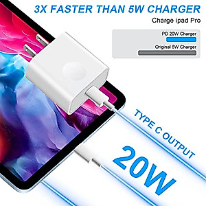 20W USB C Fast Charger for iPad Pro 12.9, 2022/2021/2020/2018iPad Pro 11 inch, iPad Air 5th/4th, 2022 iPad 10th Generation, iPad Mini 6, Pixel 5/2X /3XL,with 6.6foot USB C to C Charging Cable