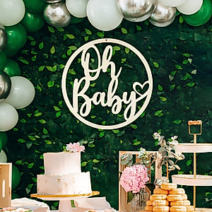 Large Wooden Oh Baby Sign 14 inch Letter Cutouts Wall Hanging Baby Shower Nursery Decor Big Round Circle Wood Oh Baby Signs for Backdrop Baby Announcements Gender Reveal Party Wall Photo Props