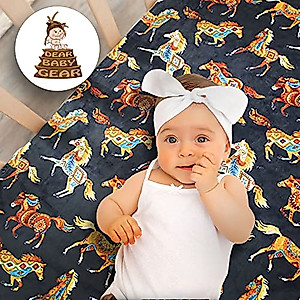 Dear Baby Gear Baby Blanket- Double Layer Minky Blanket- Reversible Gender Neutral Baby Blankets- Nursery Blanket for Baby- Faux Quilt Soft Baby Blanket- Southwestern Tribal Horses Print- 38x29