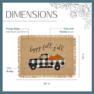 Elrene Home Fashions Happy Fall Y'all Autumn Burlap Placemat Set, 13" x 19", Set of 4, Multi