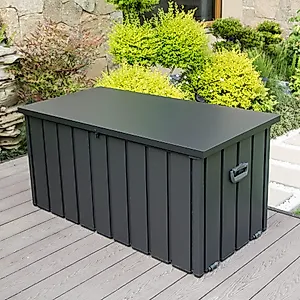 Domi 150 Gallon Outdoor Storage Deck Box Waterproof, Large Patio Storage Bin for Outside Cushions, Throw Pillows, Garden Tools, Lockable (Dark Gray)