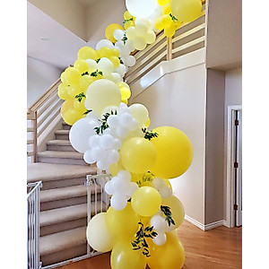 Yellow Balloons Garland Kit, 102pcs Pastel Yellow White Gold Confetti Balloons with 18 + 12 + 10 + 5 Inch for Sunflower Honey Bee Theme Birthday Baby Shower Gender Reveal Party Supplies Decorations