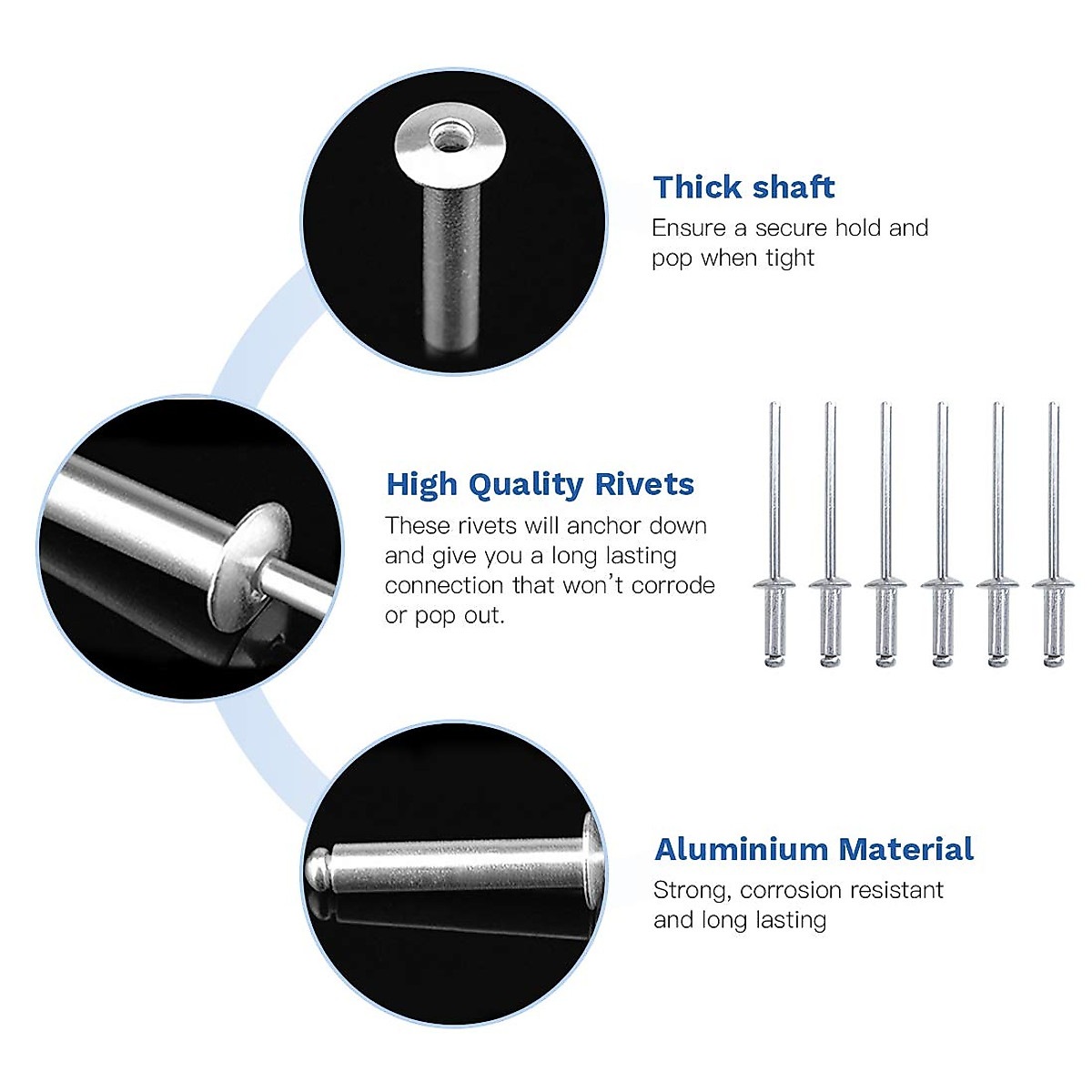 Glarks 200Pcs 1/8" x 3/8" Aluminum Body Steel Mandrel Dome Head Blind Rivets Set for Sheet Metal, Automotive, Railway, and Duct Work