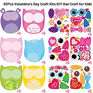 Fancy Land Valentine's Day Craft for Kids Kits Owl Craft Kit for Classroom Home Fun Activities 30 Pack