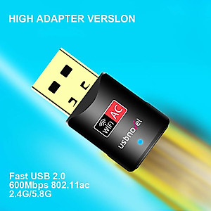 AC600Mbps Dual Band Wireless Network Adapter, 5G/2.4G WiFi Adapter for Desktop PC Laptop Supports Windows11/10/8/8.1/7/Vista/XP, Mac OS 10.9-10.15