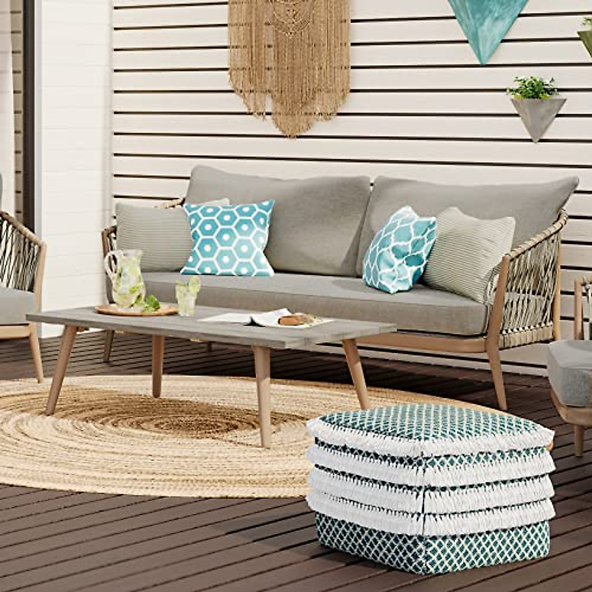 SIMPLIHOME Belize 75 Inch Wide Contemporary Outdoor Sofa (Set of 2) with Back Cushions in Sand Drift Polyester Fabric, For the Living Room and Family Room