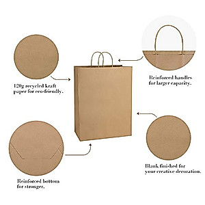 BagDream Paper Bags 13x7x17 50Pcs Gift Bags, Party Bags, Shopping Bags, Retail Bags, Merchandise Bags, Recycled Brown Kraft Paper Bags with Handles Bulk