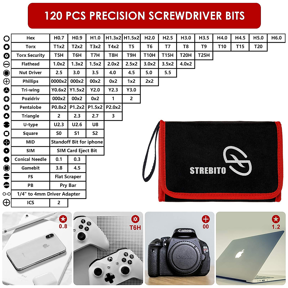 STREBITO Screwdriver Sets 142-Piece Electronics Precision Screwdriver with 120 Bits Magnetic Repair Tool Kit for iPhone, MacBook, Coumputer, Laptop, Tablet, PS4, Xbox, Nintendo, Eyeglasses, Jewelers
