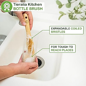 Tieralia 5-Piece Eco-Friendly Bamboo Dish Brush Set with Compostable Wood Pulp Sponges | Bamboo Kitchen Cleaning Set