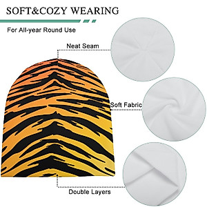 Animal Print Tiger Stripe Black Gold Unisex Skull Beanie Hat Multifunction Winter Warm Hat Soft Breathable Headwear Novelty Knitted Nightcap for Men Women