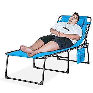 Ezcheer Oversize Folding Chaise Lounge Outdoor, 16 inch Extra High Patio Camping Sunbathing Recliner, Support 350lbs Lay Flat Pool Beach Lawn Chair with Storage Bag