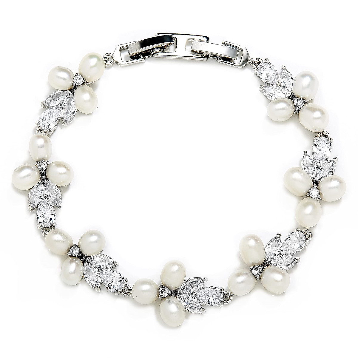 Mariell Freshwater Pearl Bridal Bracelet, 6 5/8" Plus 1/2" Extender, Wedding, Prom Jewelry Gift for Women