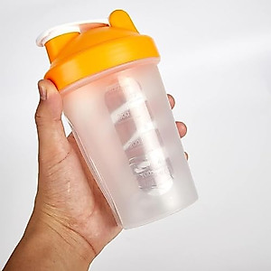 Ergonomic Small Clear Wide Mouth Shaker Cup (Made of Premium PP5,BPA FREE,Modelized Scale Marks 4-8-12 Oz) & Orange Leakproof Screwable Cover Lid (Style May Vary) & Whisk,Free Replacement in 10 Months