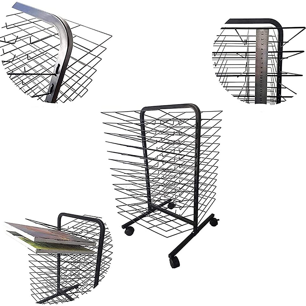 Art Drying Rack, 25-Tier Mobile Clothes Rack with Wire Rack for Artwork, Drying and Printing Rack, Protect Artwork While Drying, Great for Schools and Art Clubs