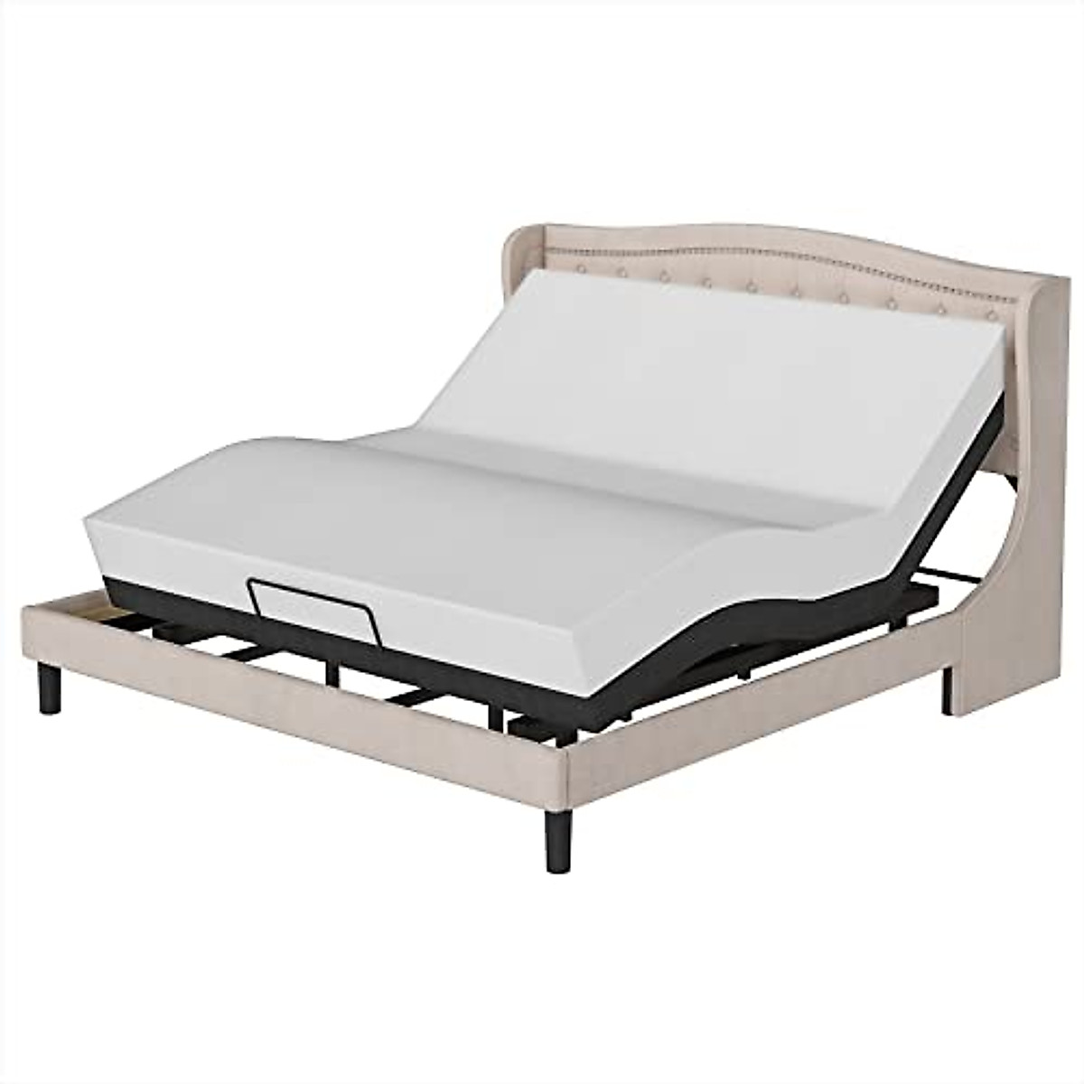 HOSTACK Queen Size Bed Frame, Modern Upholstered Platform Bed with Wingback Headboard, Heavy Duty Button Tufted Bed Frame with Wood Slat Support, Easy Assembly, No Box Spring Needed(Beige, Queen)