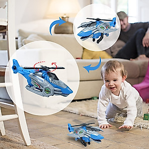 Elimiic Helicopter Toys for 3 4 5 6 Year Old Boys Automatic Transform Dinosaur Toys with LED Light and Music 4-6 Year Old Boy Birthday Gifts(Blue)