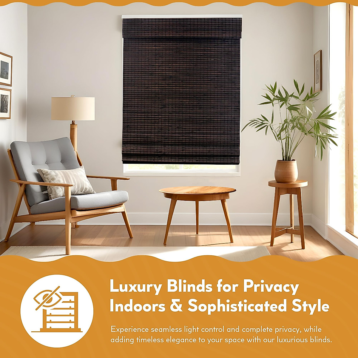 RADIANCE 2208824E Cordless Bamboo Roman Shade Espresso 23" W X 64" L