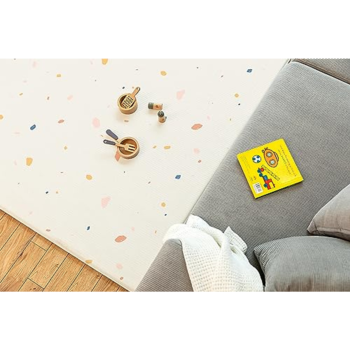 Parklon LaPure Soft Cushioned Baby Play Mat (Jelly Terrazzo + Sage Beige, One-Piece, Reversible, Water Resistant, Large)
