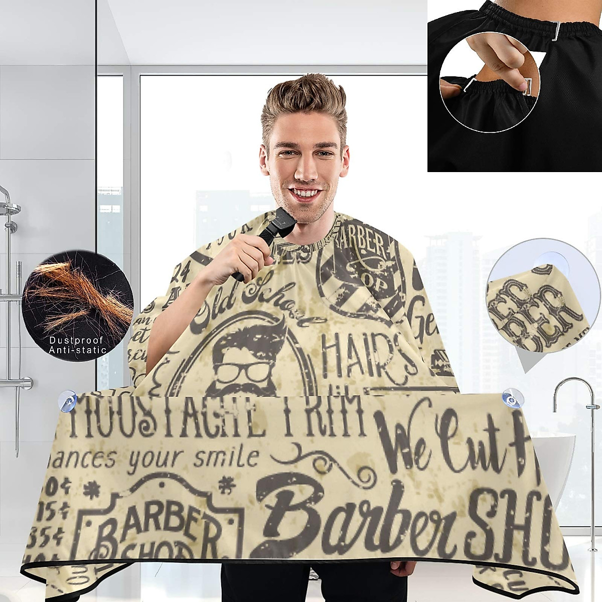 visesunny Vintage Hairdressing Pattern Barber Cape Anti-Static Hair Cutting Cape with Snap Closure Professional Salon Polyester Beard Shaving Bib Water-Resistant Hairdressing Cape Adjus