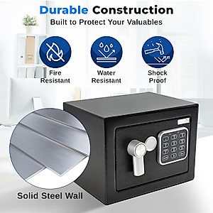 SereneLife Safe Box, Safes and Lock Boxes, Money Box, Safety Boxes for Home, Digital Safe Box, Steel Alloy Drop Safe, Includes Keys