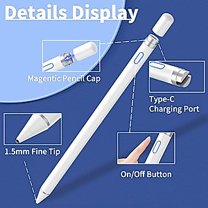 Stylus Pens for Touch Screens, Universal Fine Point iPad Pencil with Magnetic Cap for iPad, iPhone, Android, Tablet and Other Capacitive Touch Screen, Stylus Pen for iPad in Writing (White)